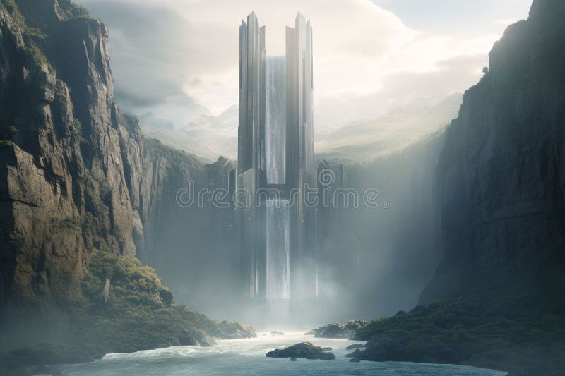 Towering Structure Looming Over the Thunderous Stock Illustration ...