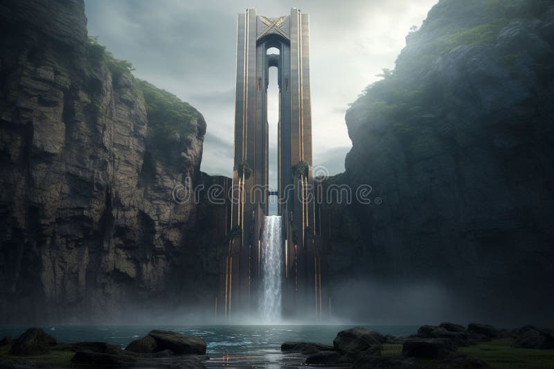 Towering Structure Looming Over the Thunderous Stock Illustration ...