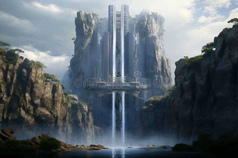 Towering Structure Looming Over the Thunderous Stock Illustration ...