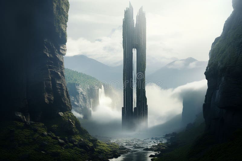 Towering Structure Rising Dramatically from the Stock Illustration ...