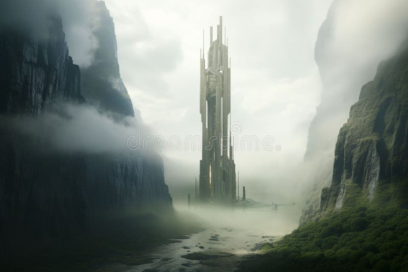 Towering Structure Rising Dramatically from the Stock Illustration ...