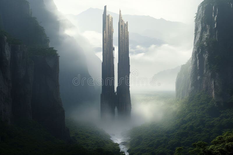 Towering Structure Rising Dramatically from the Stock Illustration ...