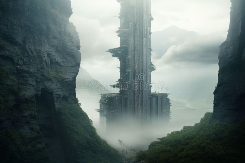 Towering Structure Rising Dramatically from the Stock Illustration ...