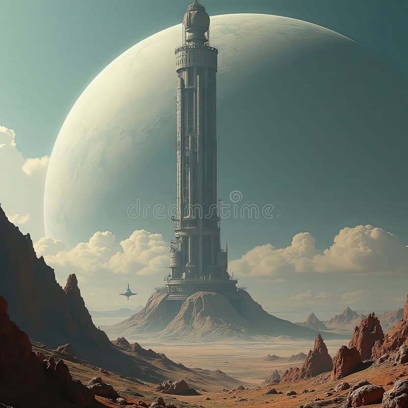 A Towering Structure Stands in a Barren Landscape, Surrounded by Rocky ...
