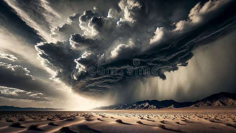 Towering Supercell Thunderstorm Over a Barren Desert Landscape Stock ...