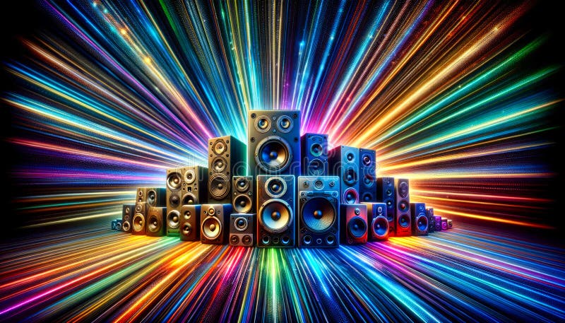 The Towering Symphony: a Creative Pile of Speakers Stock Illustration ...