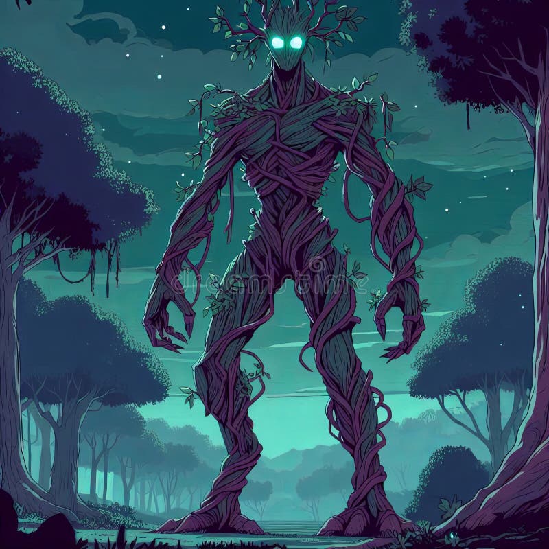 Enigmatic Tree Guardian in the Forest Stock Illustration - Illustration ...