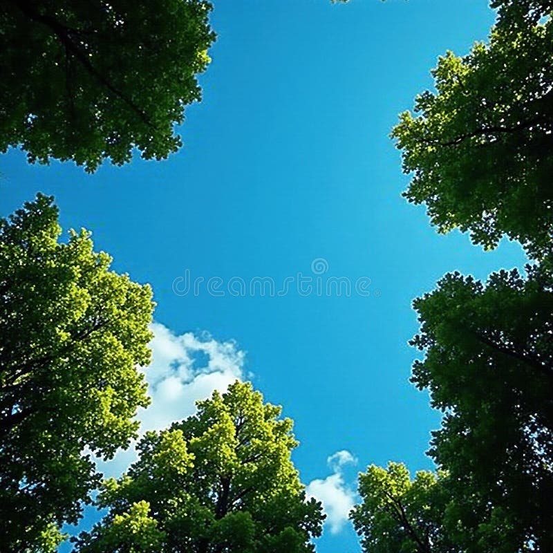 Towering Treetops Frame Vibrant Sky Deep Shadows Below Green Botanical ...