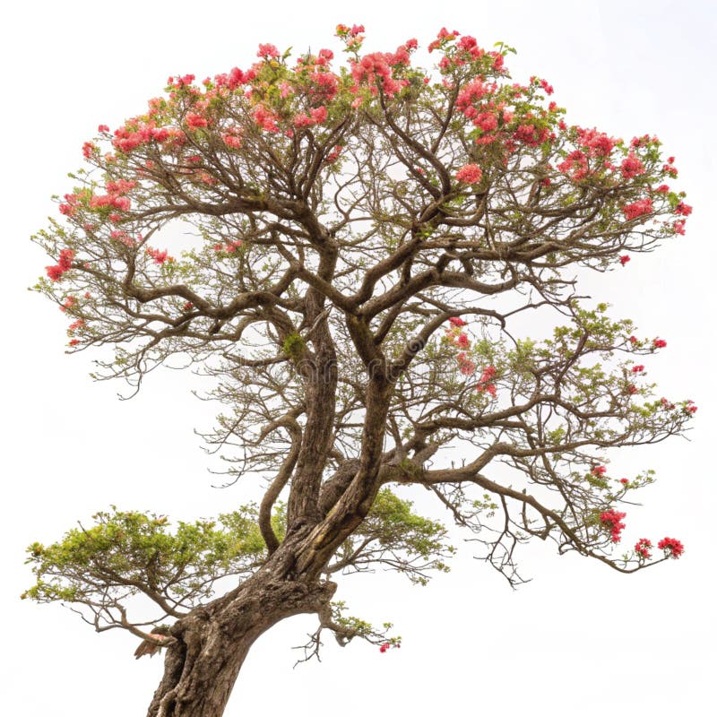 Towering Twisted Blooming Tree Isolated on White Background Stock ...