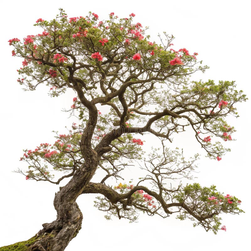 Towering Twisted Blooming Tree Isolated on White Background Stock ...