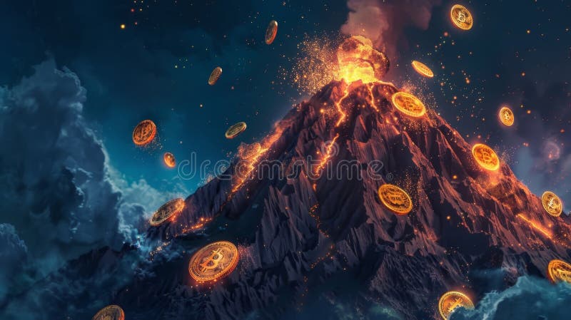 A Towering Volcano Covered in a Layer of Shimmering Glittering Virtual ...