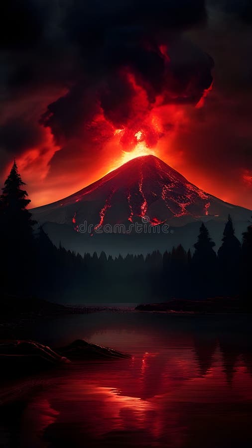 A Towering Volcano Illuminating the Dark Night Sky Iphone and Android ...