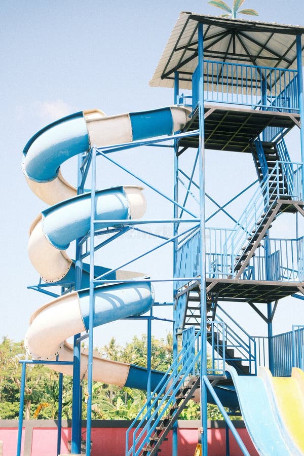 Tall Water Slide Structure at Water Park Stock Photo - Image of tower ...