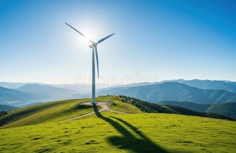 Towering Windmill among Rolling Hills Stock Illustration - Illustration ...
