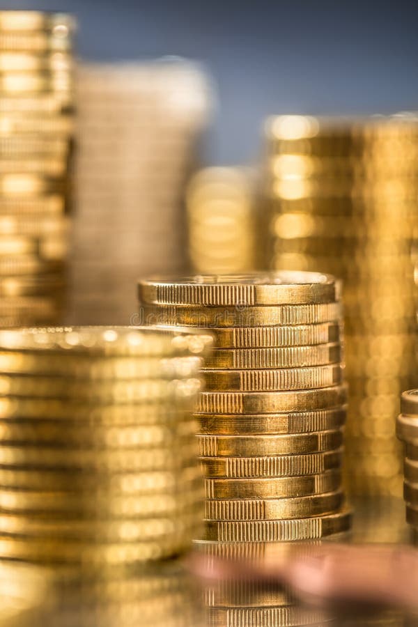Towers of the Euro Coins Stacked in Different Positions Stock Photo ...