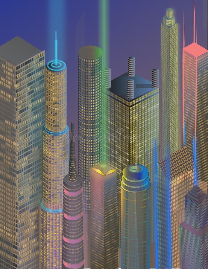 Abstract Non-ai Cg Imaginary Future City Skyline Illustration Stock ...