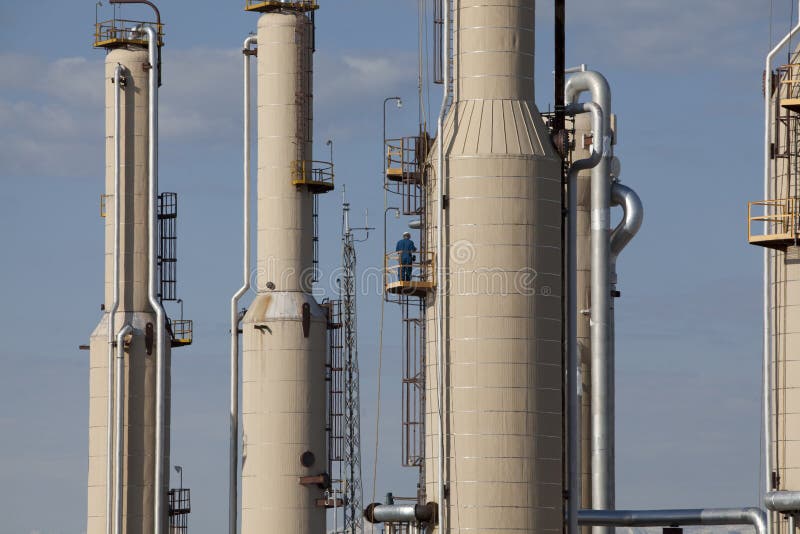 Gas Compressor Plant Tower and Piping Stock Image - Image of working ...