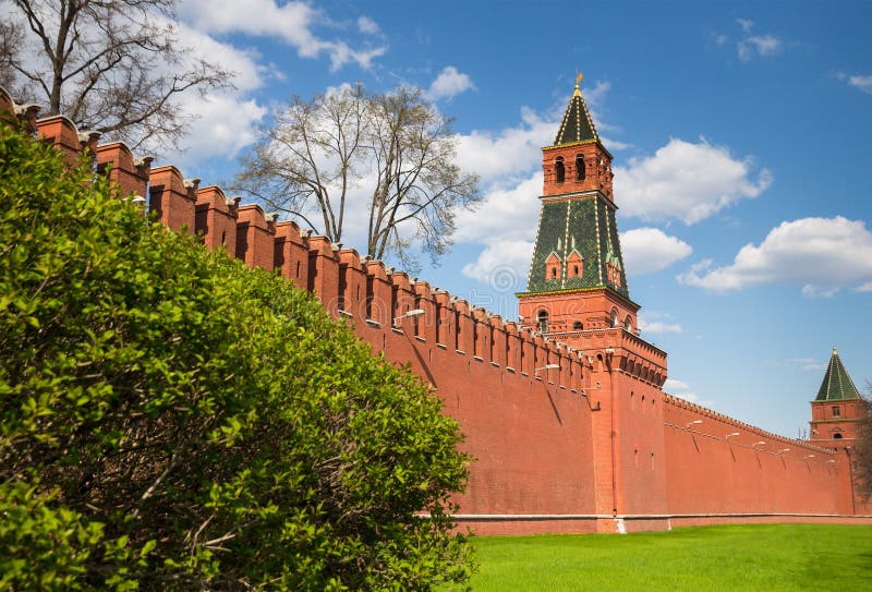Towers Moscow Behind Red Kremlin Wall Stock Photo - Image of sacred ...