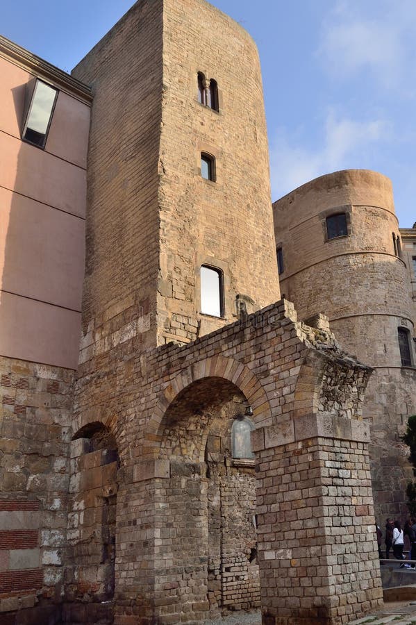 Towers and Roman aqueduct. stock photo. Image of towers - 54895592
