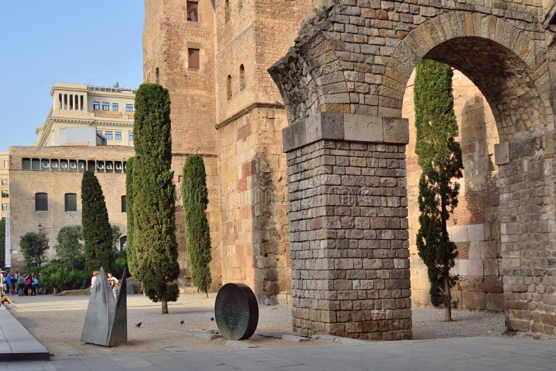 Towers and Roman aqueduct. editorial stock photo. Image of empire ...