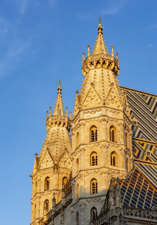 Towers of St. Stephen`s Cathedral on Stephansplatz Square in Vienna ...
