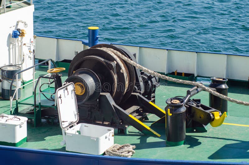 Towing Winch on the Deck of a Tugboat Stock Photo - Image of industrial ...