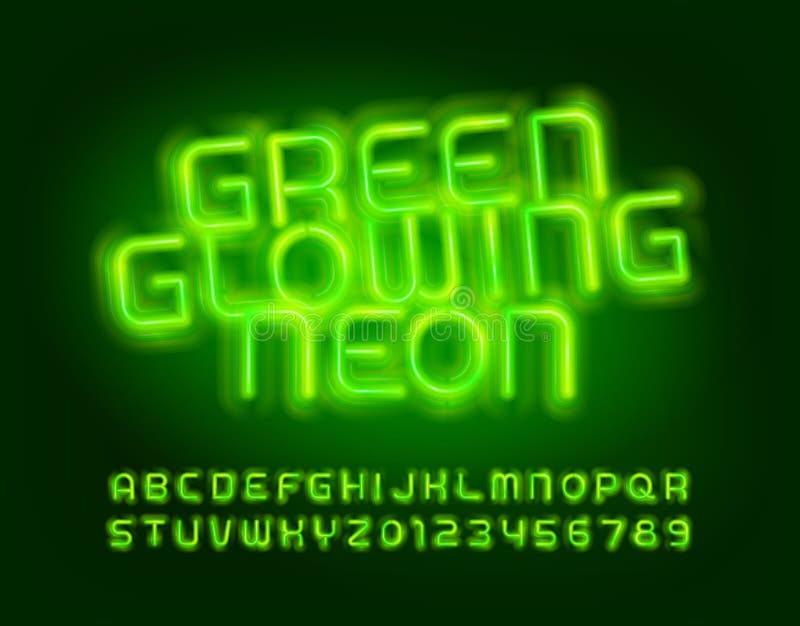 Green Glowing Neon Alphabet Font. Neon Colors Letters and Numbers Stock ...