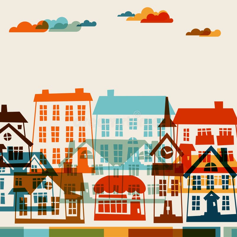 Town Background Design with Cute Colorful Houses Stock Vector ...