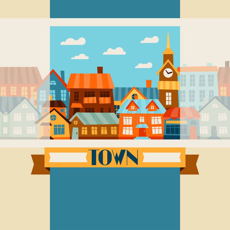Town Background Design with Cute Colorful Houses Stock Vector ...