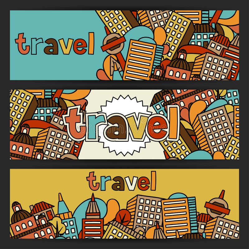 Town Banners Design with Hand Drawn Houses Stock Vector - Illustration ...