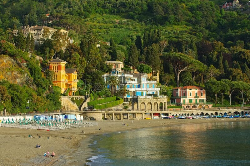 Town and Beach Levanto in Liguria Stock Image - Image of blue, town ...