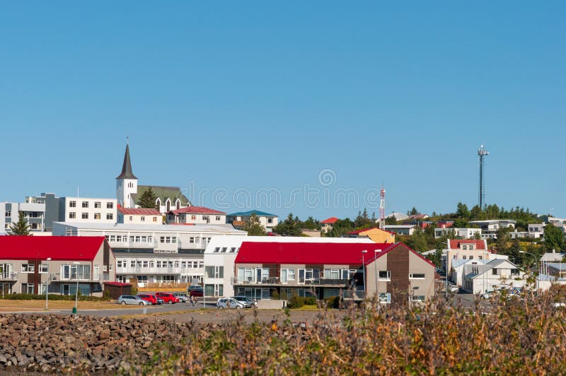 Town of Borgarnes in Iceland Stock Image - Image of landscape, blue ...