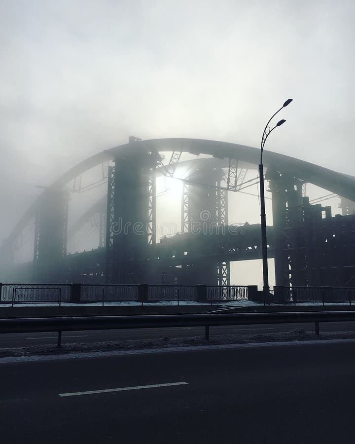 The Town Bridge in the Fog in the Rays Stock Image - Image of beautiful ...
