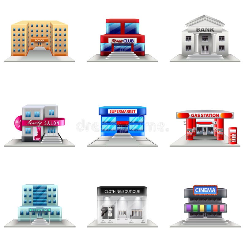 Town Buildings Icons Vector Set Stock Vector - Illustration of clothing ...