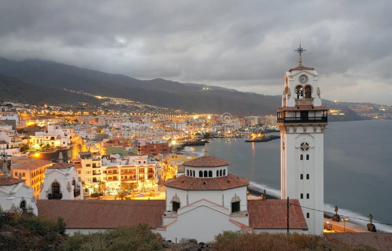 Town Candelaria at Dusk, Tenerife Spain Stock Image - Image of town ...
