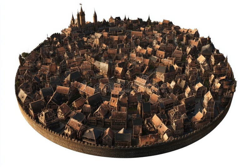 A Town with Circular Walls, Medieval Structures, and Stone ...
