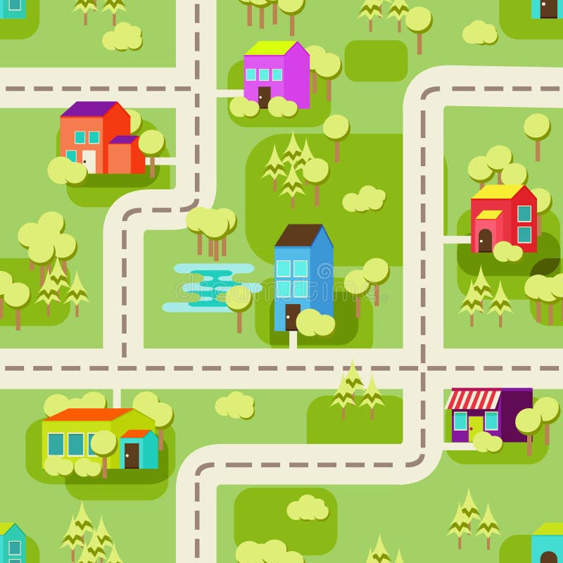 Town Concept Background Pattern Seamless Stock Vector - Illustration of ...