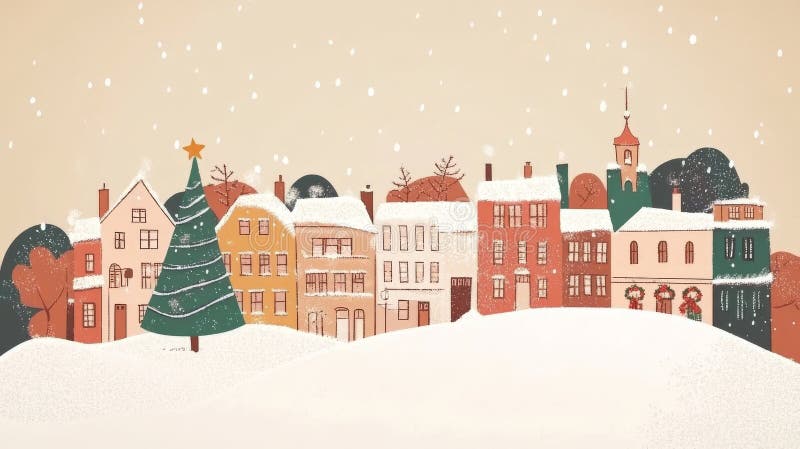 A Town Dusted with Snow, Trees Scattered on the Hillside, and Snow ...