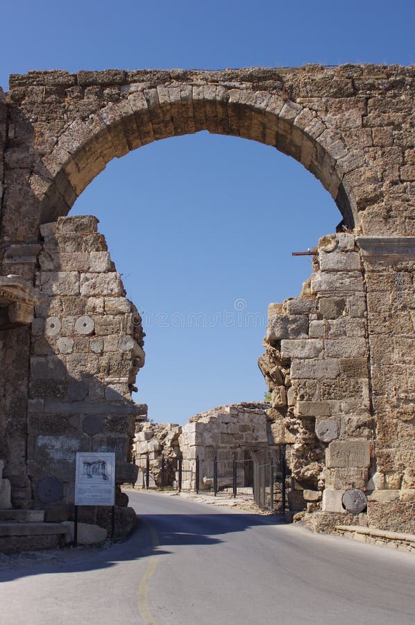 Town Entrance Gate, Side, Turkey Stock Image - Image of ruins, gate ...