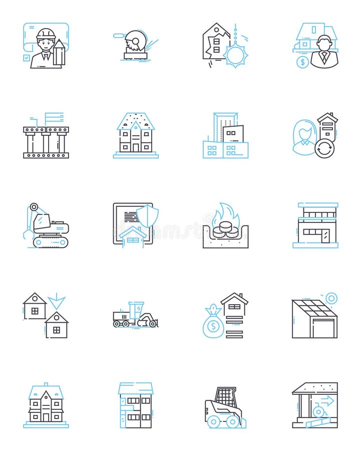 Town Expansion Linear Icons Set. Growth, Development, Urbanization ...