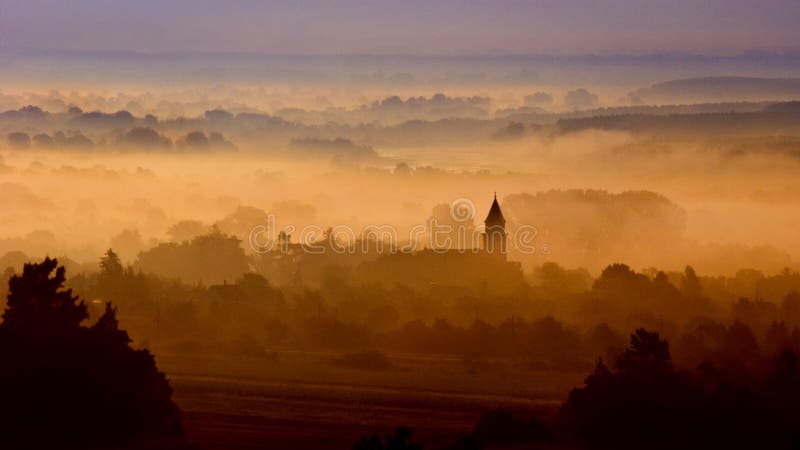 Town with fog stock photo. Image of outdoor, orange, park - 35404592