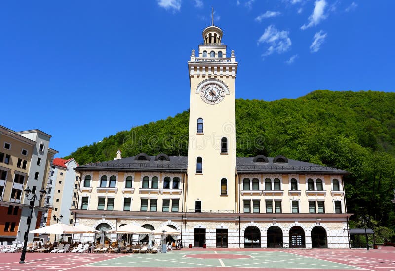 Town Hall on the Background of Hills Stock Photo - Image of hill ...