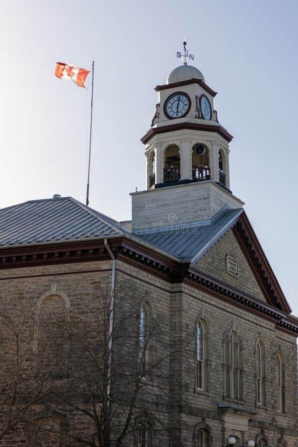 Town Hall Building with Canadian Flag in Perth, Canada Stock Image ...