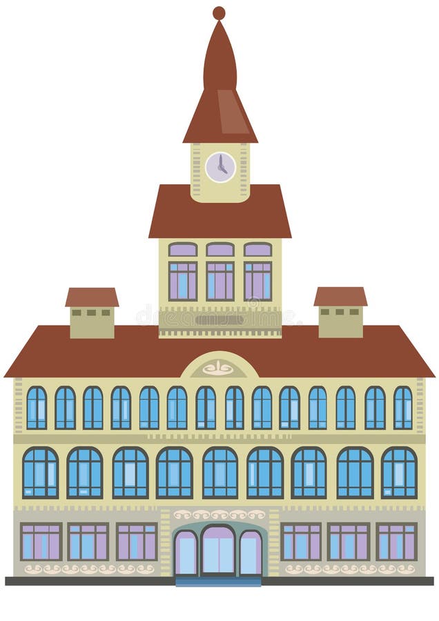 Town Hall Building Isolated on White Stock Vector - Illustration of ...