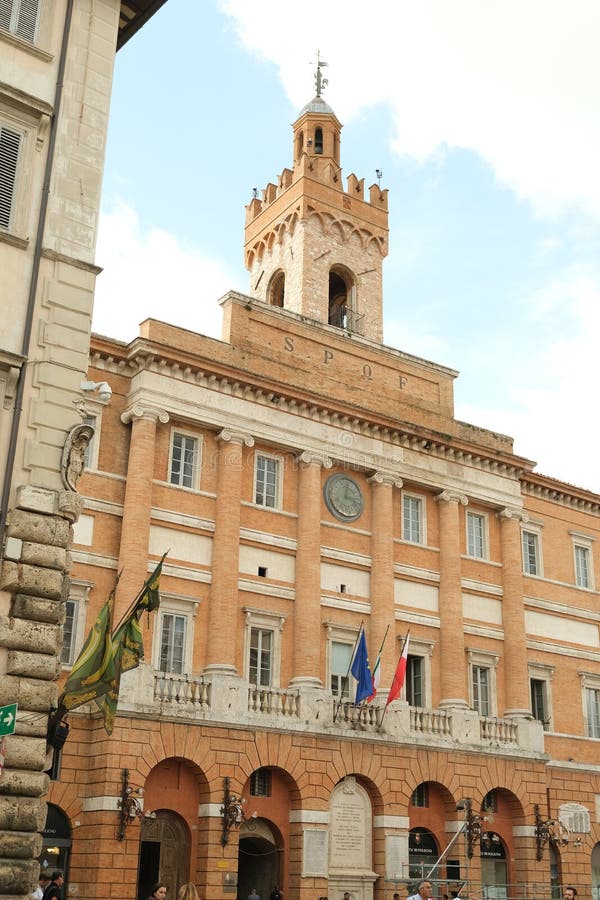 Town Hall of Foligno with Flags on the Facade that Move with the Wind ...