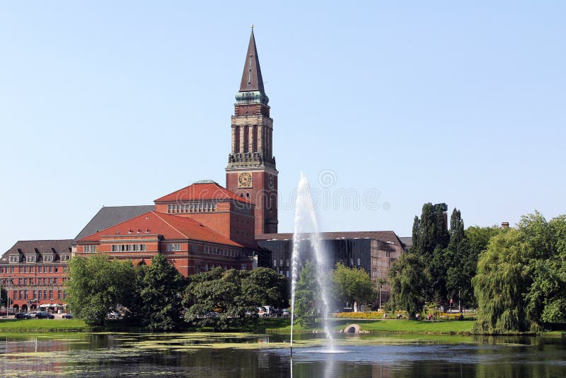 Town hall of Kiel stock image. Image of tower, fountain - 28131121