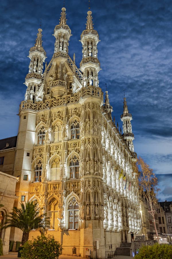 The Town Hall of Leuven, Belgium, after Sunset Editorial Stock Image ...
