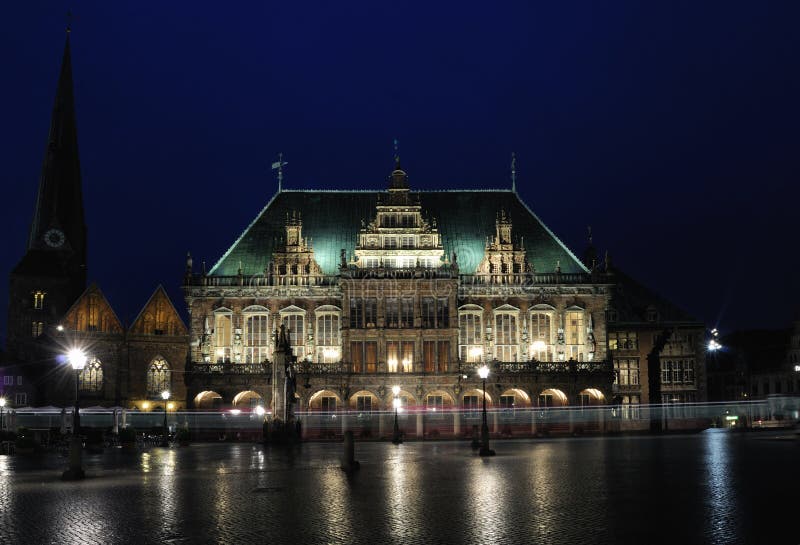 Town Hall at Night, Bremen, Gemany Stock Photo - Image of entretaining ...