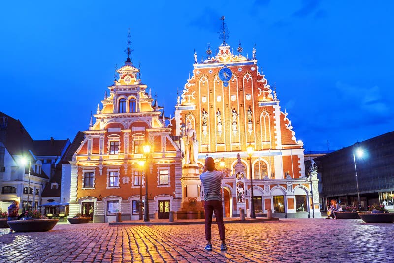 Town Hall Square in Riga, Latvia Editorial Stock Photo - Image of dark ...