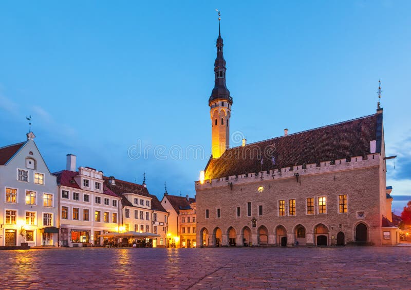 Town Hall Square in Tallinn, Estonia Stock Photo - Image of lighting ...